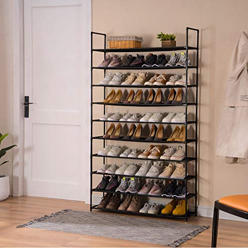 Apicizon 10 Tiers Shoe Rack, 50 Pairs Shoe Storage Organizer, Non-Woven Fabric Metal Shoe Shelf Tower, Shoe Rack Organizer for Closet/Entryway/Garage, Black