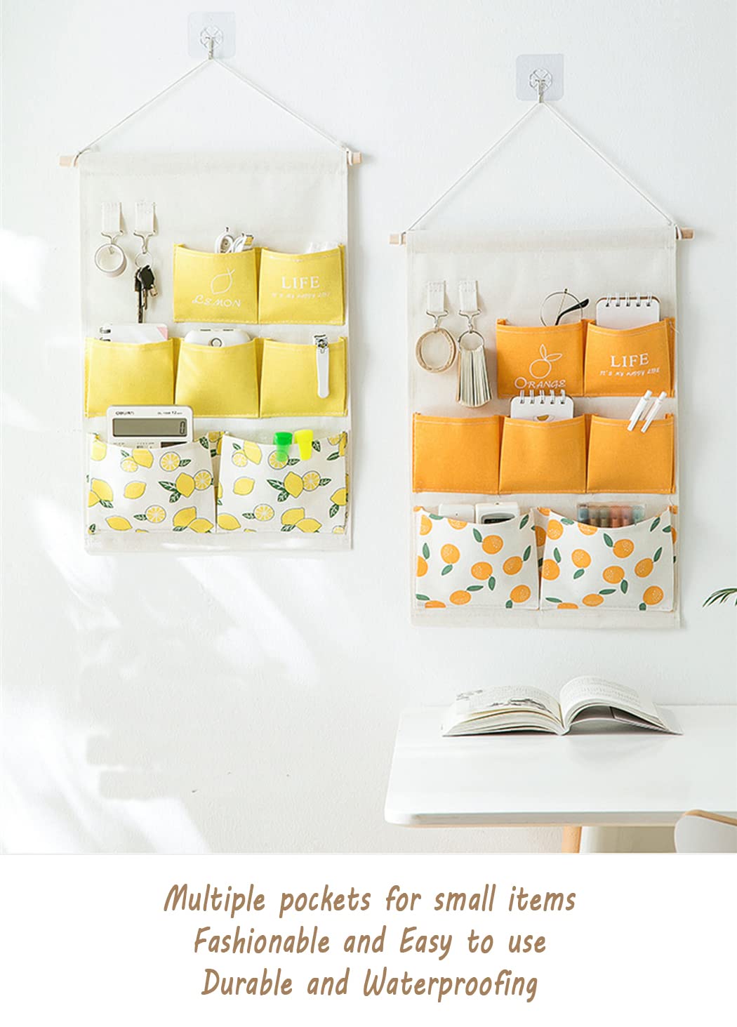 2 Packs Over The Door Storage Pockets,Hanging Storage Bags Organizer Linen Cotton Fabric Wall Door Closet 10 Pockets Home Organizer for Bedroom & Bathroom by AARainbow (Orange, C)