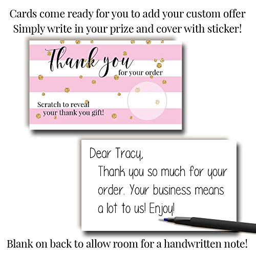 Pink Stripes Scratch & Win Customer Appreciation Package Inserts for Small Businesses, 20 2" X 3.5β Single Sided Insert Cards with Scratch Off Stickers included by AmandaCreation