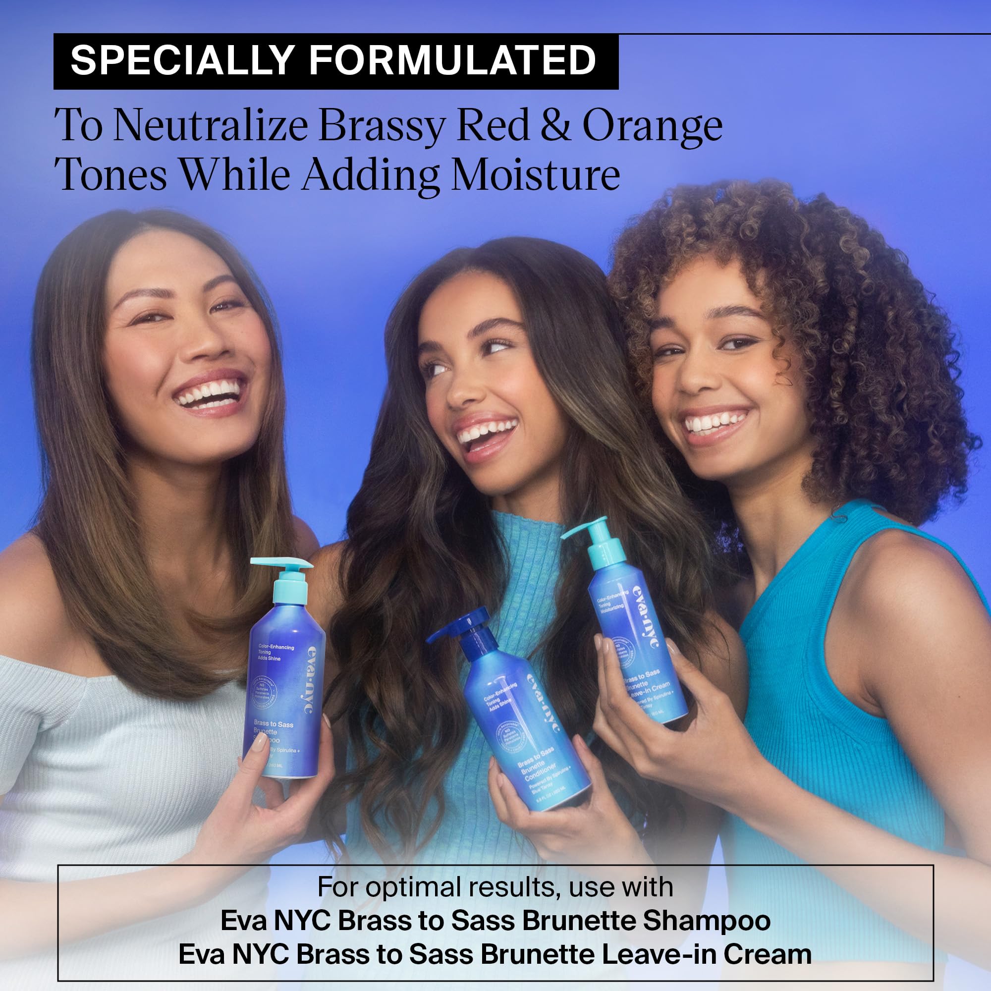 Eva NYC Brass to Sass Brunette Conditioner, Blue Conditioner for Brassy Hair, Neutralizes Brassy Red and Orange Tones, 8.8 fl oz