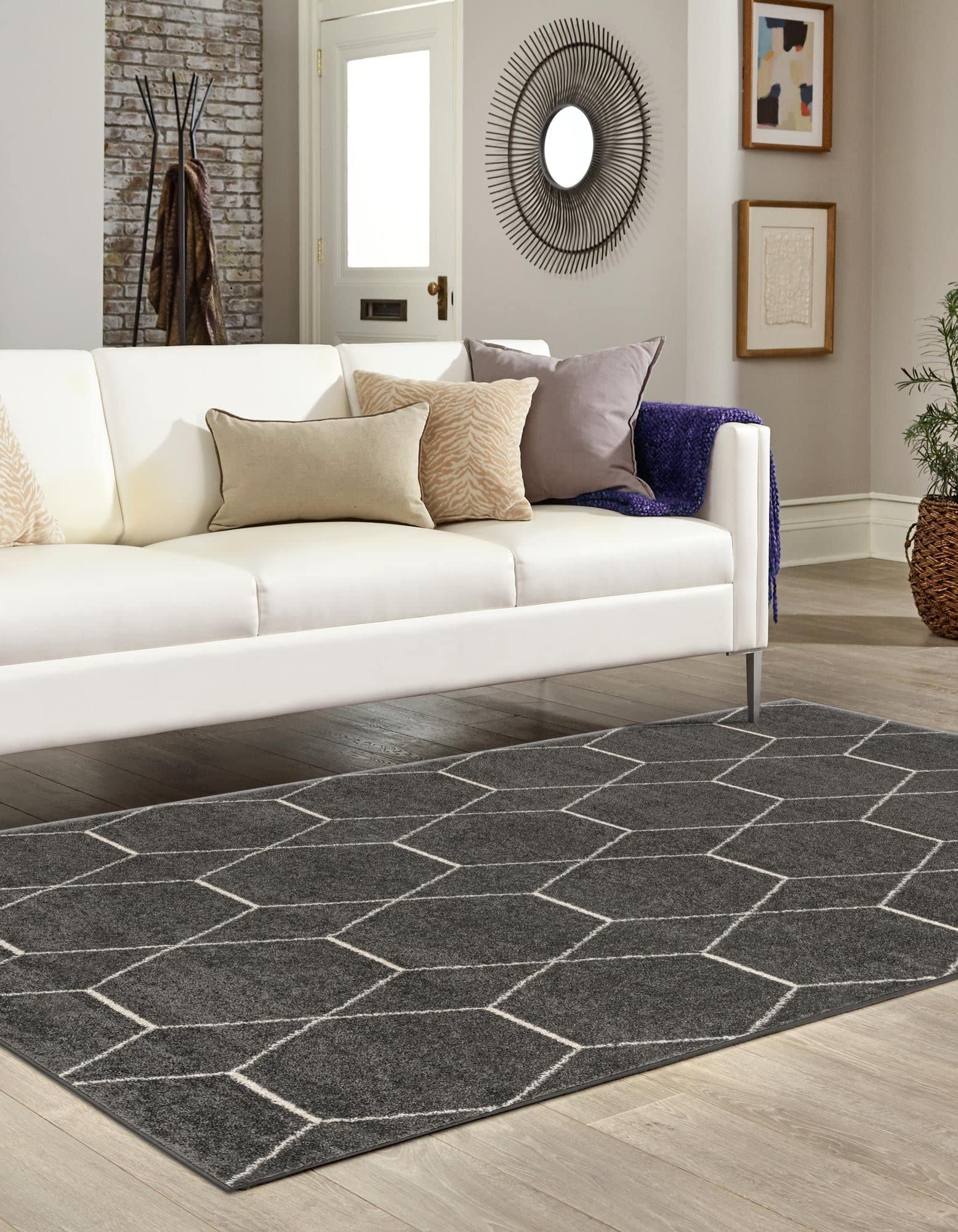 Rugs.com Lattice Frieze Collection Rug β 4' x 6' Dark Gray Medium Rug Perfect for Living Rooms, Large Dining Rooms, Open Floorplans