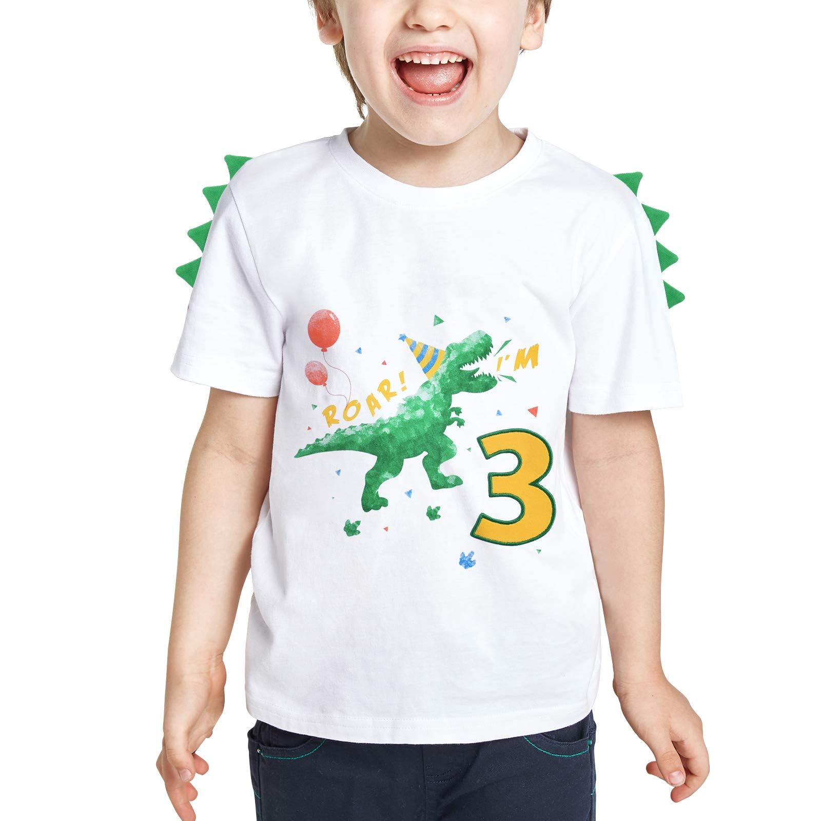 3rd Birthday Boy Shirt Dinosaur Birthday T-Shirt 3 Year Old Toddler Dinosaur Outfit Cotton White Dino Party Shirt Roar I’m 3 Short Sleeve Top Tee Toddler Three Rex T Shirt for Kids