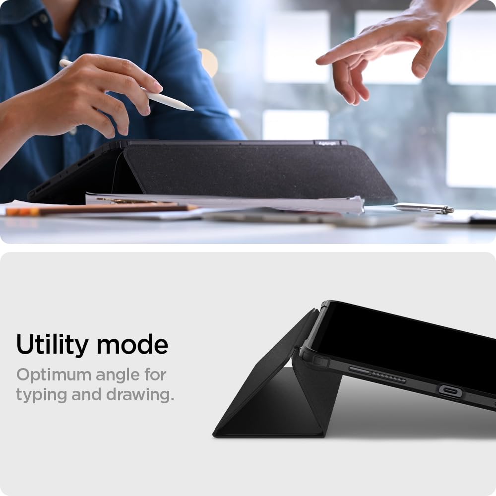Spigen Ultra Hybrid Pro Designed for iPad Pro 11 inch Case M2 4th Generation (2022) / 3rd Generation (2021) / 2nd Generation (2020) / 1st Generation (2018) / Transparent Back and Pencil Holder - Black