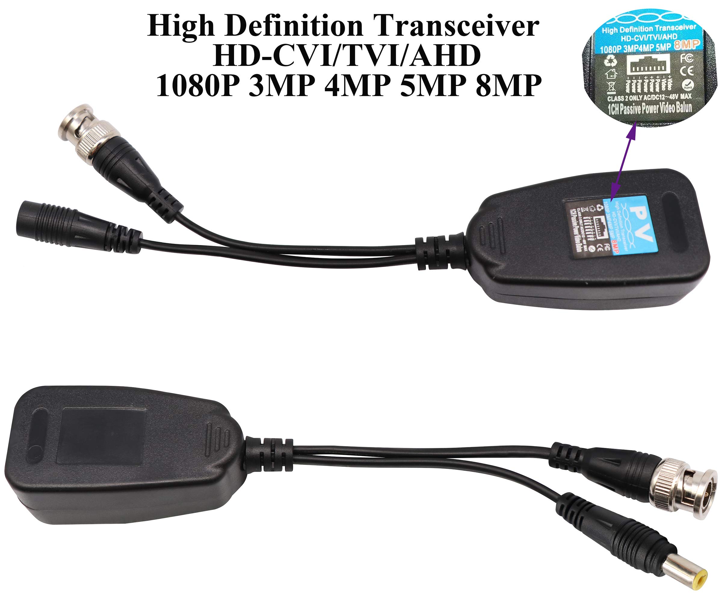 AAOTOKK Video Balun RJ45 to BNC Transceiver Transmitter HD-CVI/TVI/AHD/CVBS with DC Power Connector for 1080P 3MP 4MP 5MP 8MP CCTV Security DVR Surveillance Camera System (4Pairs)