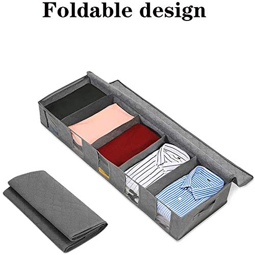 Apstour Under Bed Clothes Organizer Large Adjustable Dividers Storage Bag with Durable Fabric, Reinforced Handle, 4 Clear Window for Clothing, Shoes, Blankets, Sweaters, Toys (grey, 2)