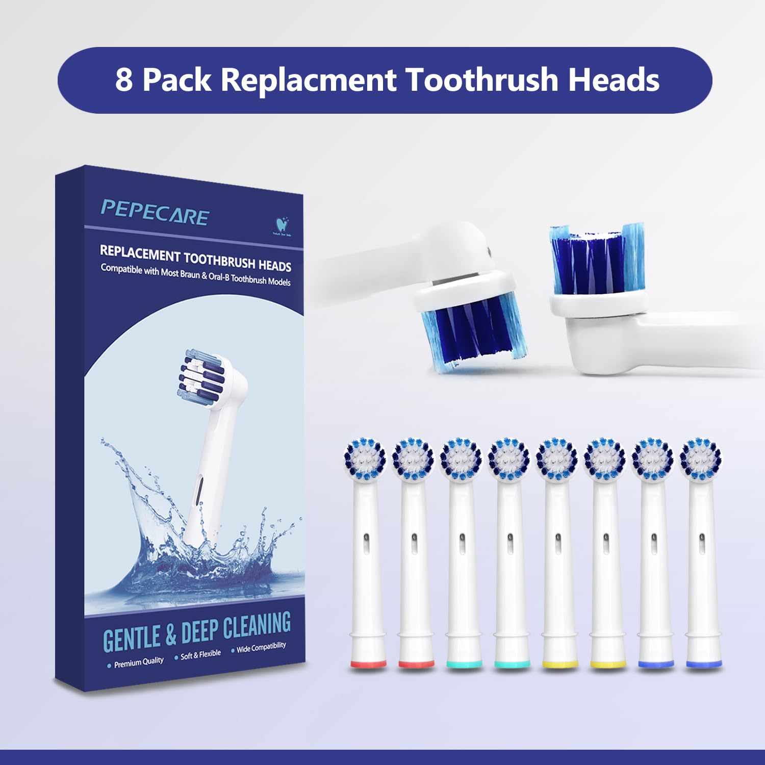 8 Pack Replacement Brush Heads Compatible Toothbrush Heads for Braun Oral-B Professional Care 500 600 1000 2000 2500 3000 5000 7000 and More Vitality Pro Smart Genius Electric Toothbrushes
