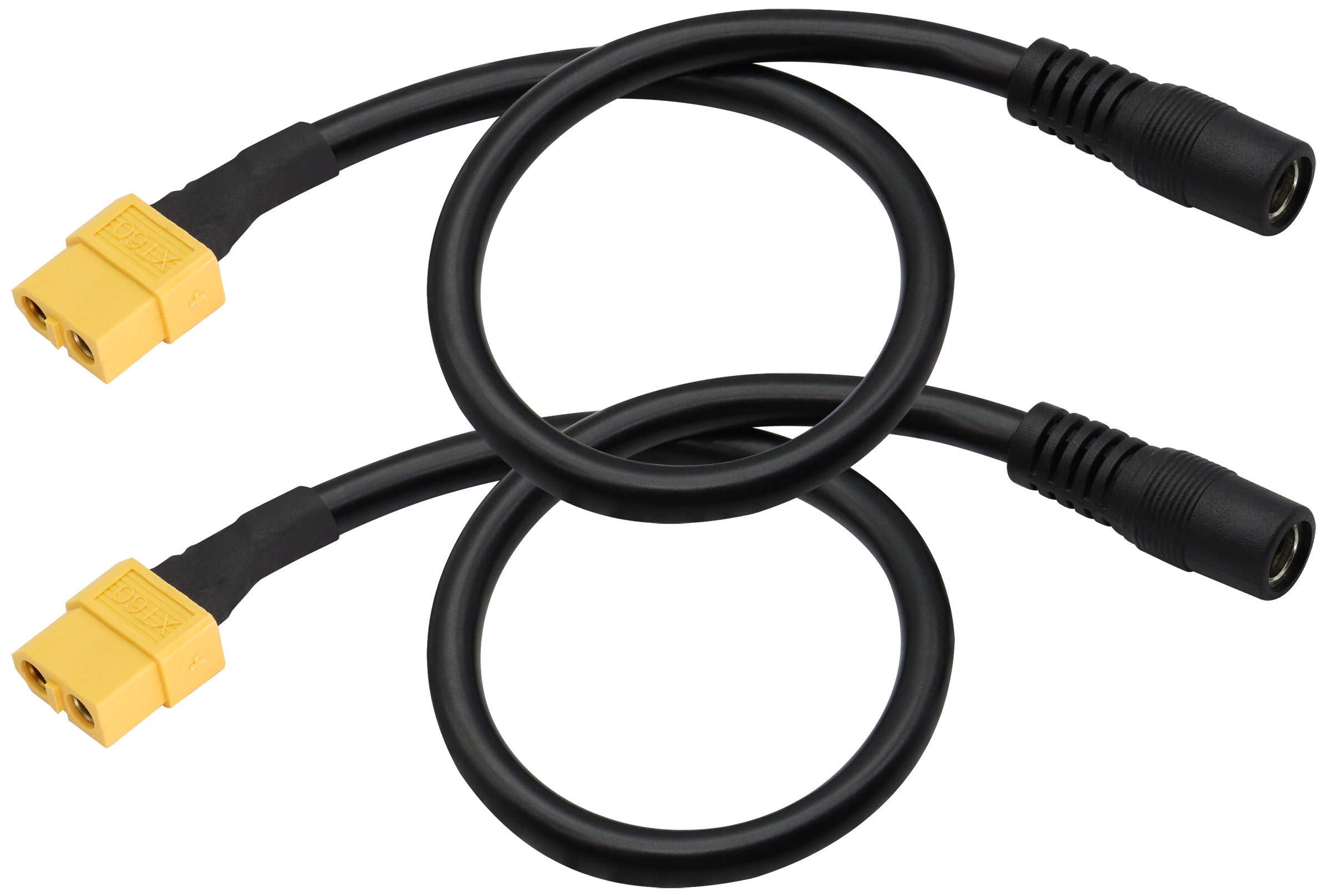 AAOTOKK XT60 to DC Adapter Cable XT60 Bullet Connector Female to DC 5.5mm X 2.5mm Female Power Jack Adapter Cable for TS100 Soldering Iron, FPV Monitor Power,Drone Power Cord.(30 cm-2Pack)
