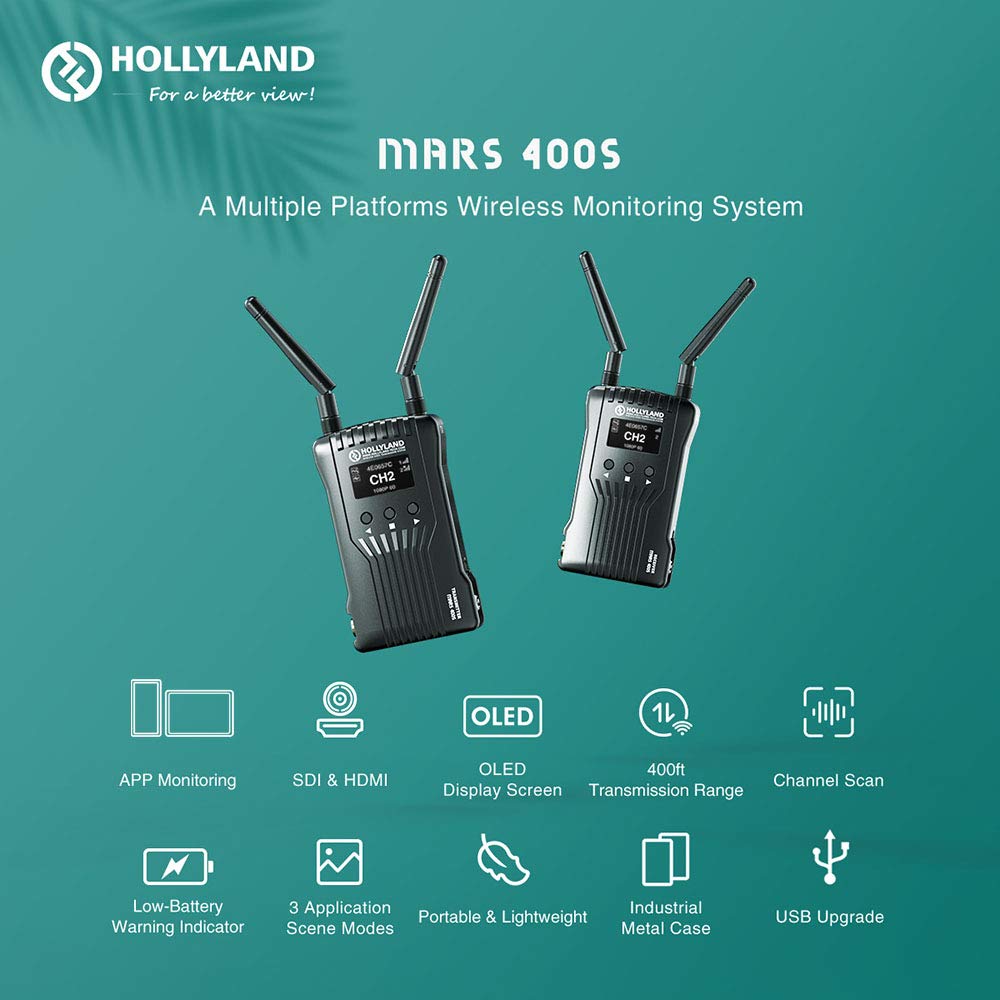 Hollyland Mars 400S [Official] Wireless SDI/HDMI Wireless Video Transmitter and Receiver-400ft Long Range 0.1s Low Latency, for Videographer Photographer Filmmaker Cinematographer
