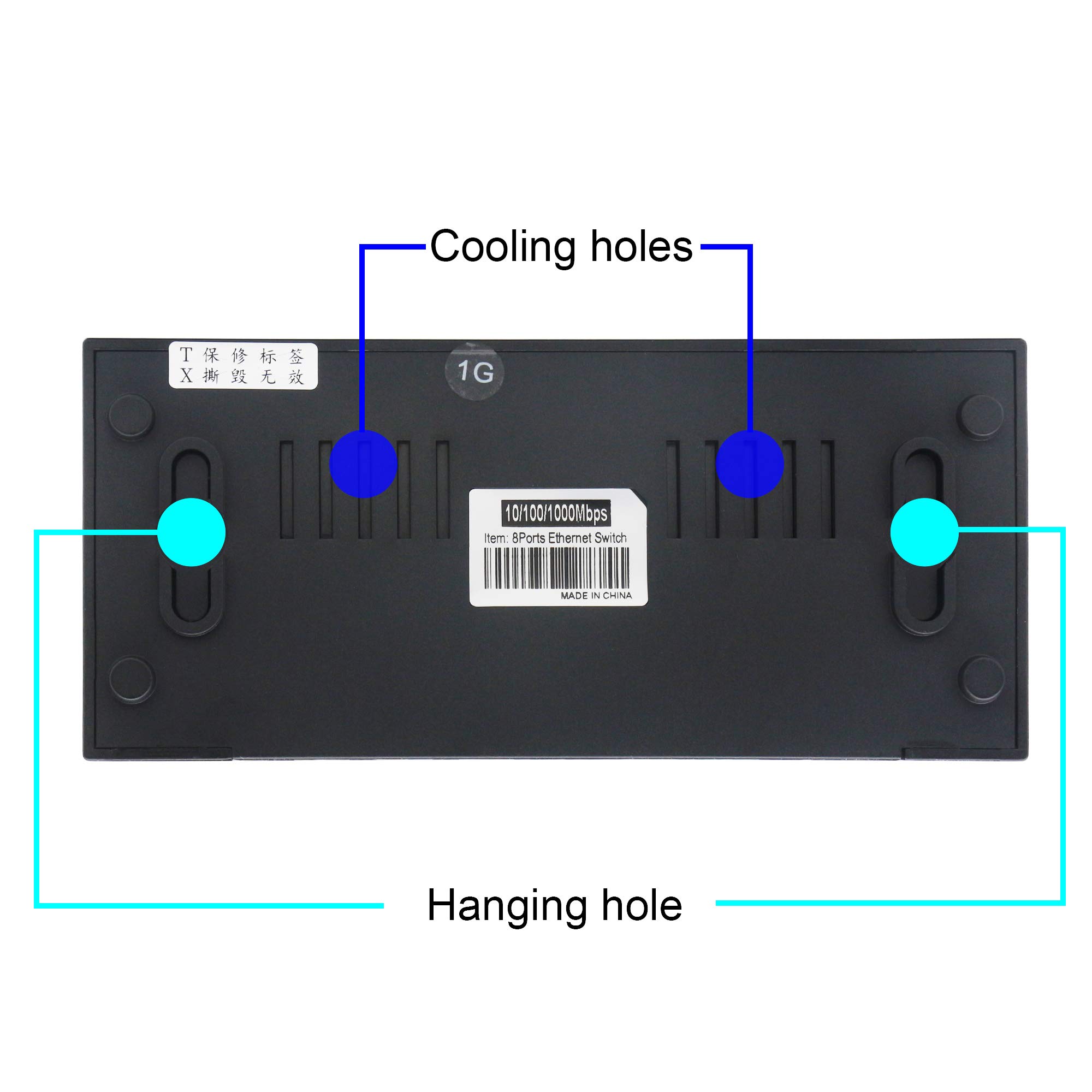 8 Port Gigabit Switch,Unmanaged 10/100/1000Mbps Network Hub Ethernet Splitter,Plug and Play,Quiet Fanless,for Office and Home Entertainment.