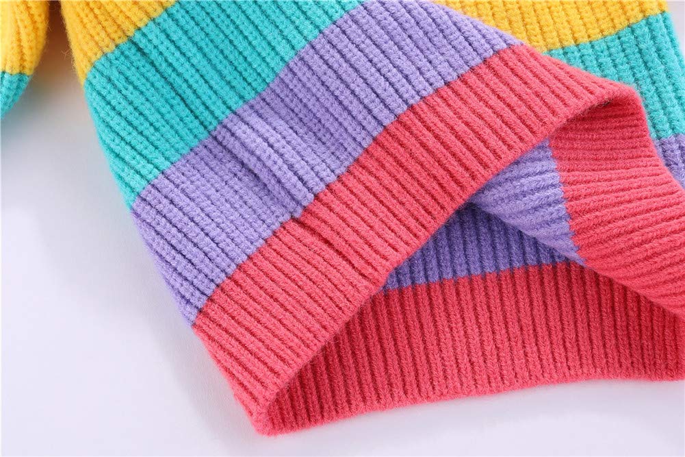 Mud Kingdom Fall Tops Baby Boys Girls Rainbow Stripes Ribbed Knit Color Block Long Sleeve Sweater Pink 12-18 Months