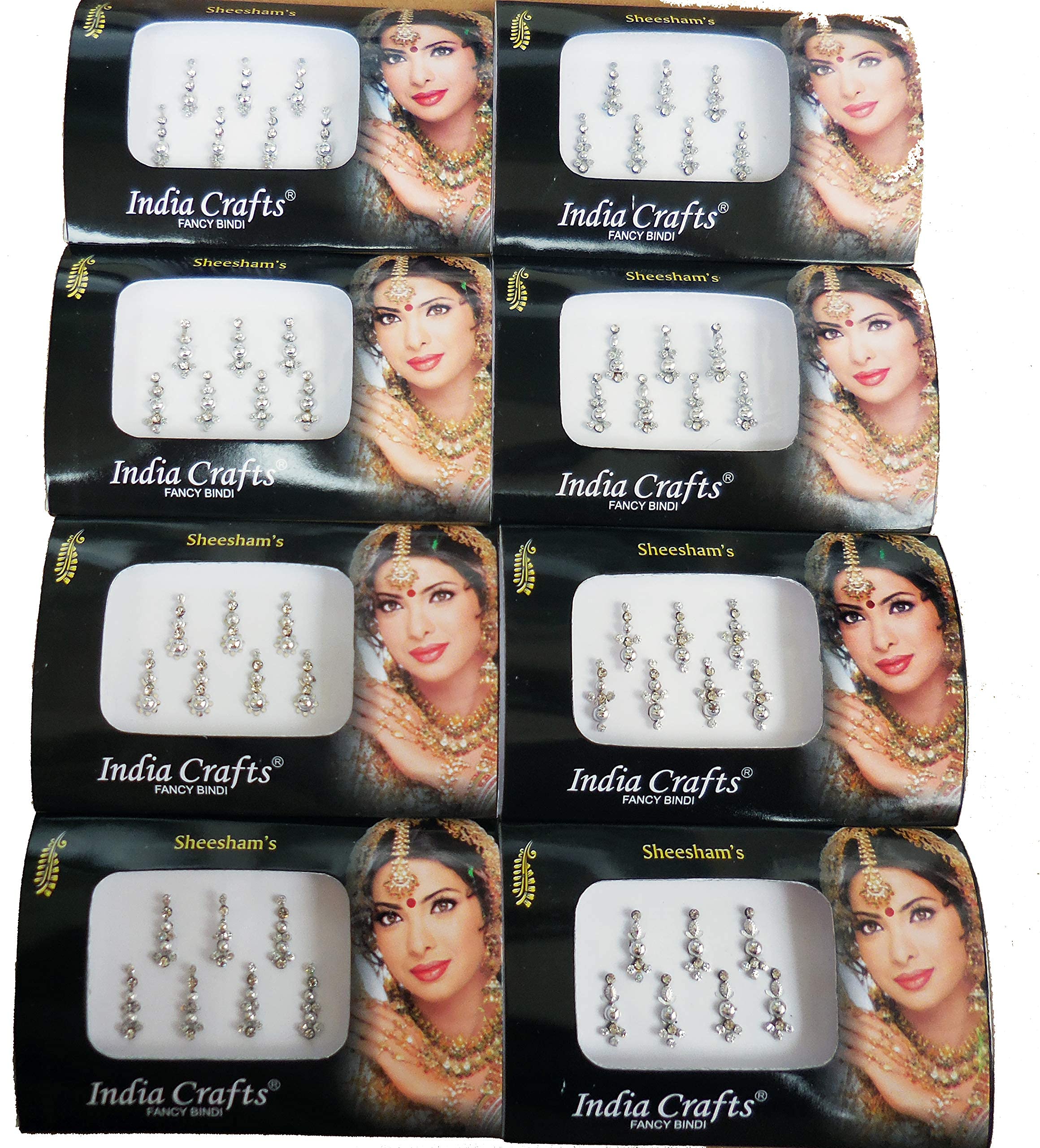 8 Packs- 56 Bindis Combo of Silver/Gold/Black/Multicolored Face Jewels Bollywood tika`