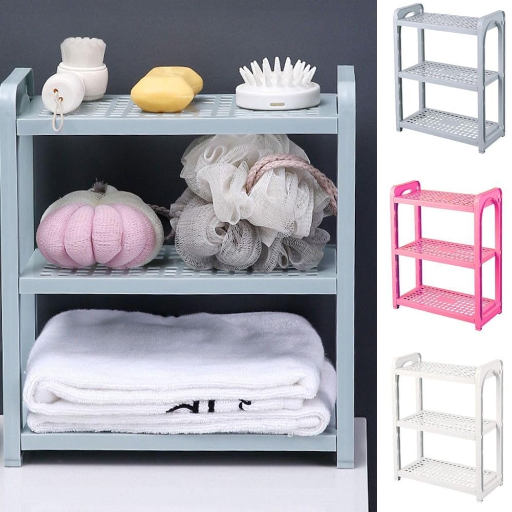 1PCS Three-Layer Storage Rack,Multifunctional Storage Rack Hollow Shelf Rack Adjustable Sundries Organizer for Kitchen Office(Pink)