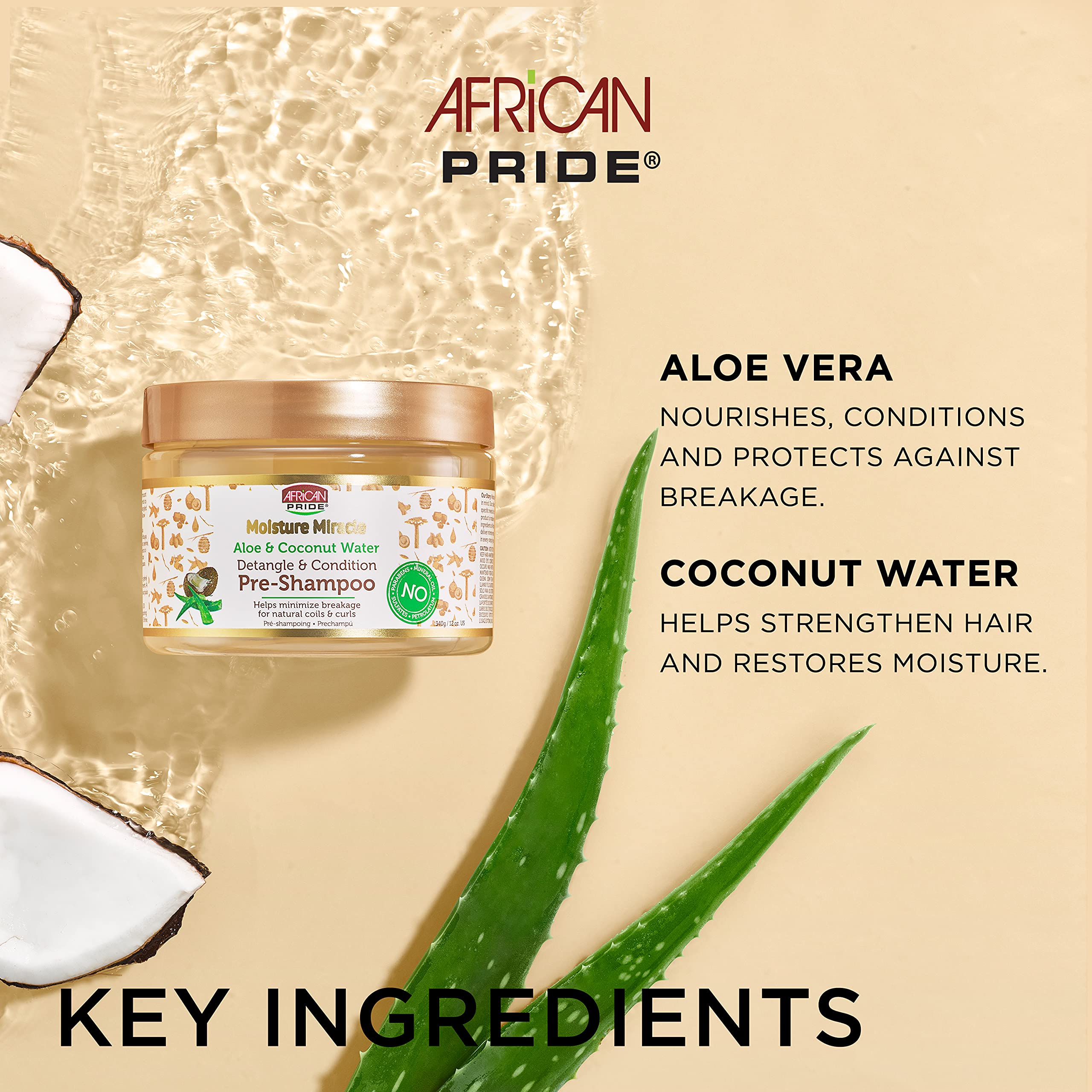 African Pride Moisture Miracle Pre-Shampoo & Leave-In Cream - Helps Minimize Hair Breakage & Provides Intense Moisture for Natural Coils & Curls, Detangles & Conditions, 12 Oz & 15 Oz