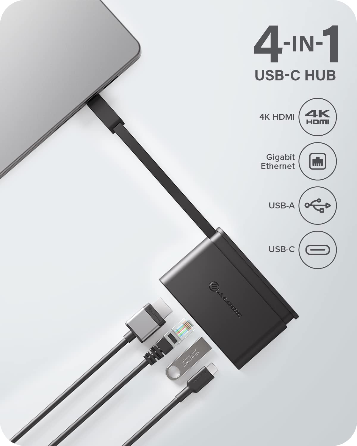 ALOGIC USB C Hub, 100W Laptop Charging, 4K HDMI, Gigabit Ethernet, USB A, USB C, Travel Dock, Compatible with Compatible with MacBook, Surface laptops, XPS and More(Thunderbolt 3 Compatible)