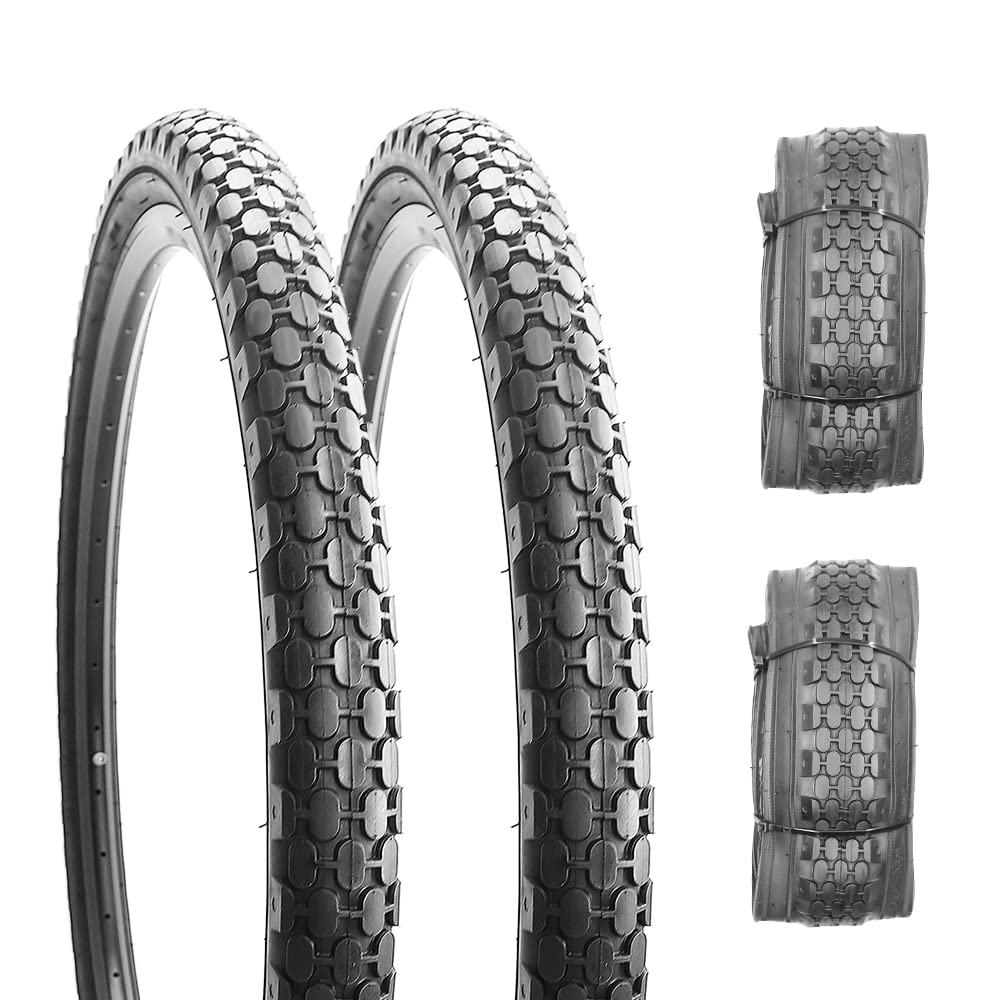 2 Pack Beach Cruiser Bike Tire 26" x 2.125" Folding Bicycle Replacement Tires-Black/White Side Wall… (Pair Black Wall)…