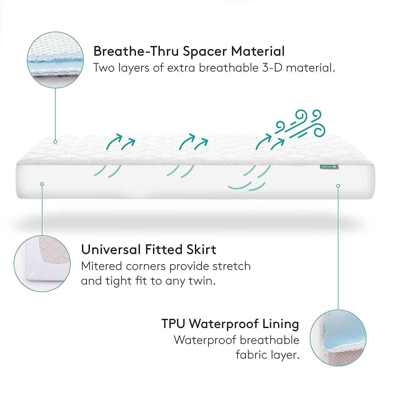 Newton Baby Crib Mattress and Mattress Pad Bundle - 100% Breathable Proven to Reduce Suffocation Risk, 100% Washable, 2-Stage, Non-Toxic Better Than Organic