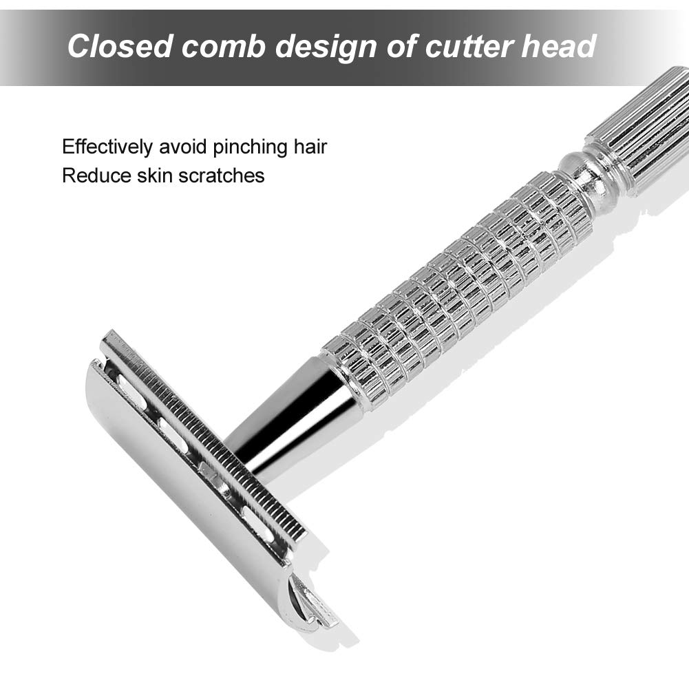 Safety Razor, Double Safety Razor with Long Stainless Steel Handle, Nostalgic Safety Razor for Salon and Home Use