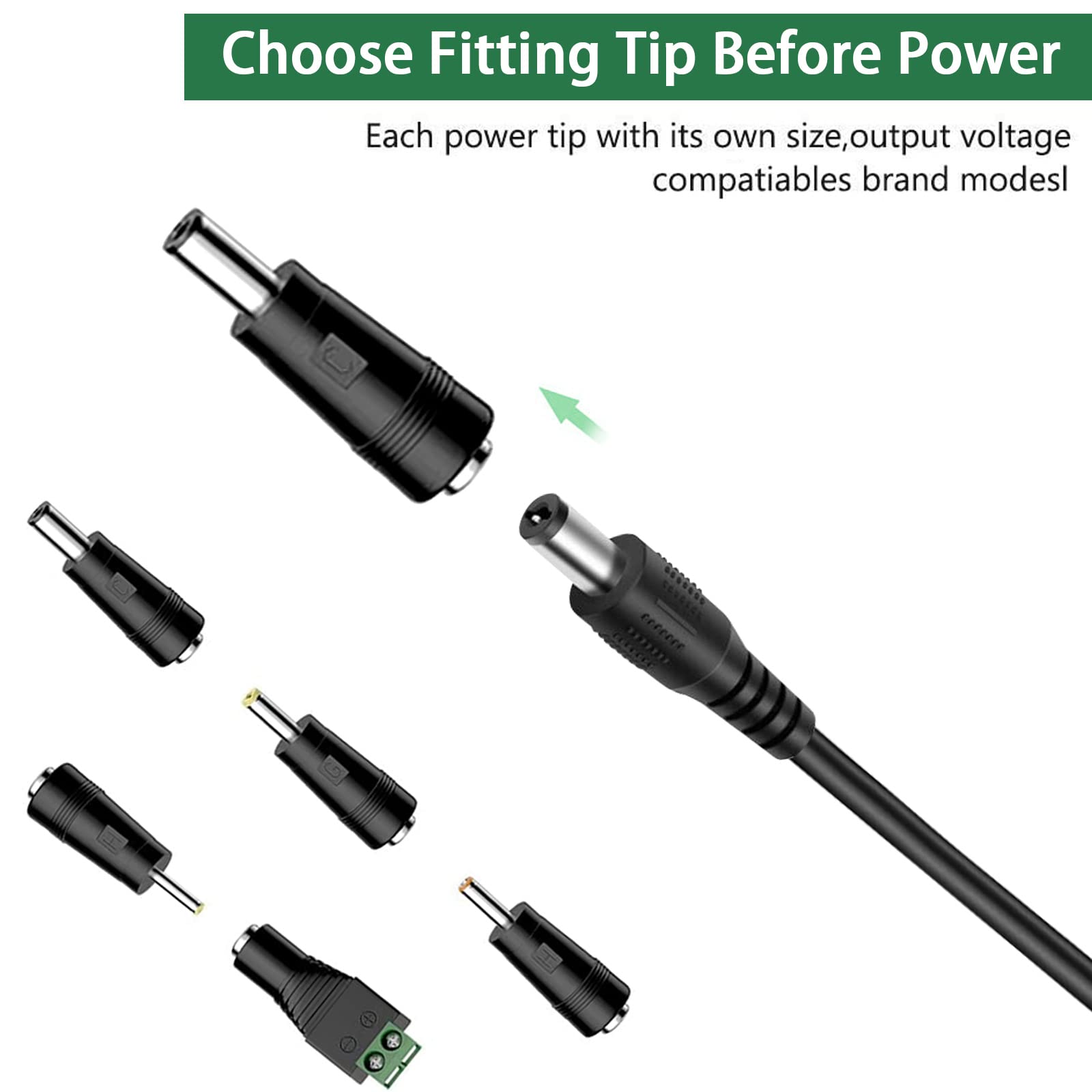 100V-240V to 24V 1A AC/DC Switching Power Supply Adapter 24volt 1000mA Adapter with 5 Selectable Adapter DC Plugs for LED Strip Light CCTV Camera DC Pump