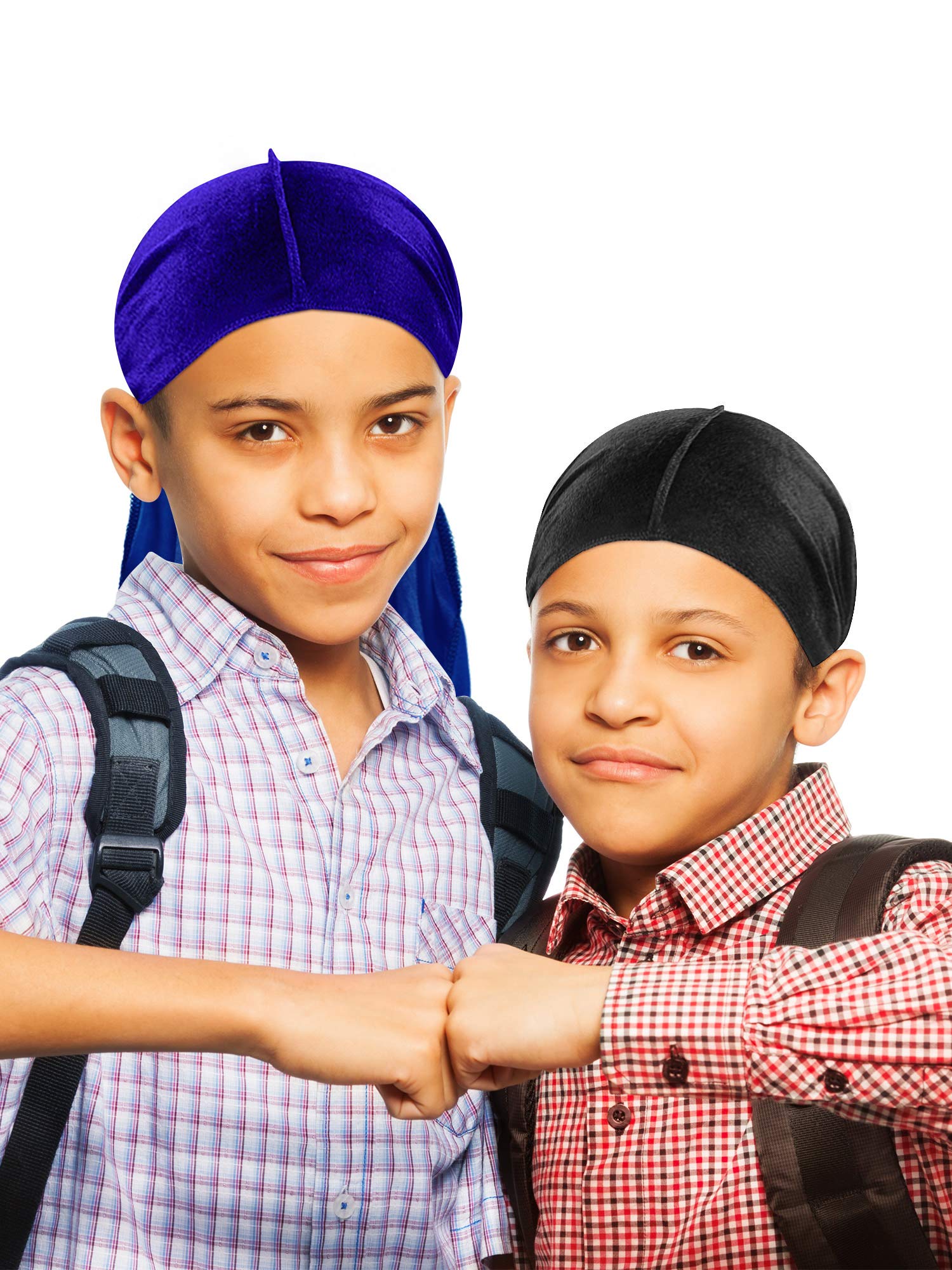 8 Pieces Velvet Baby Durags Kids Durag Caps 360 Wave Wide Strap Headwraps Long Tail Turban Beanies for Boys Girls