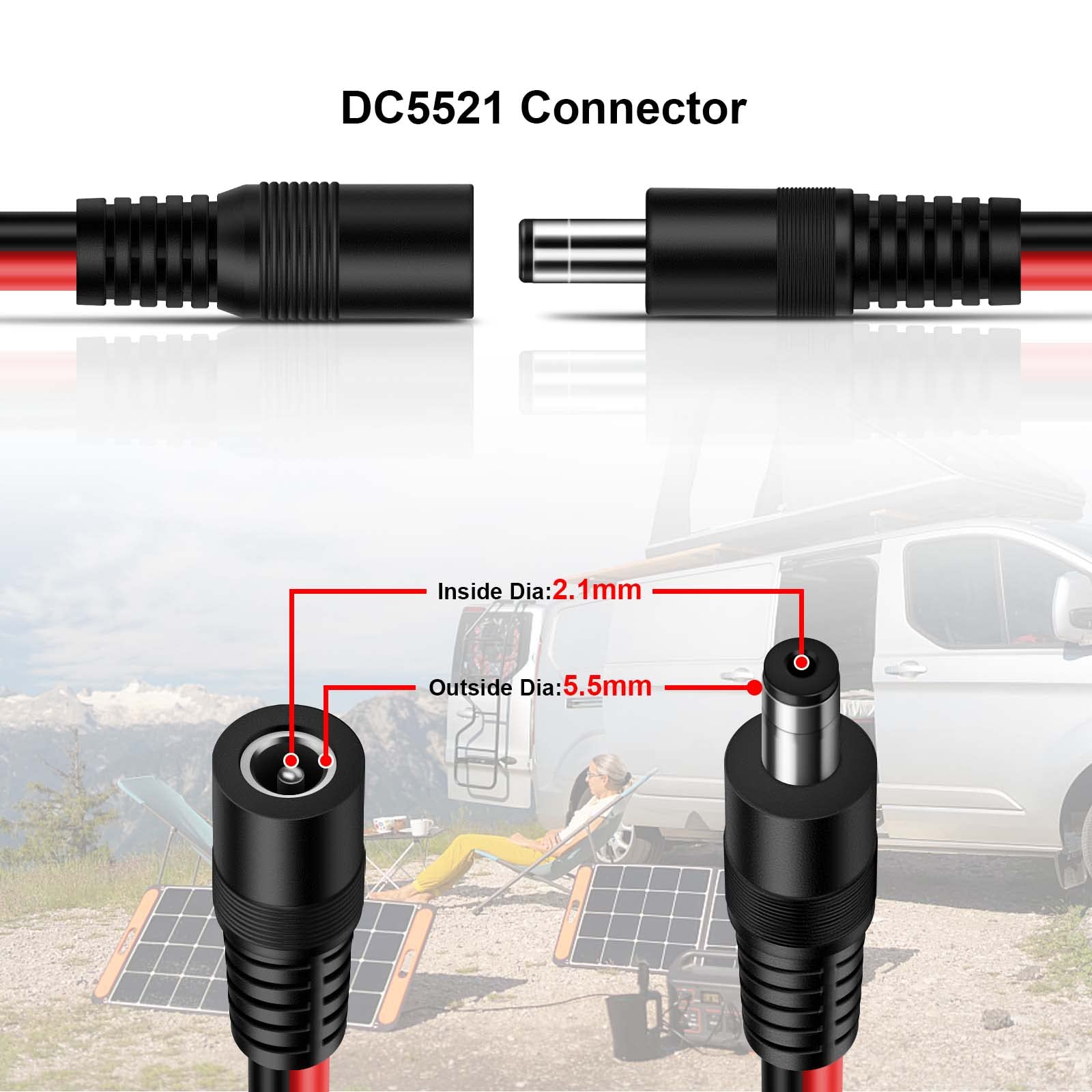 10ft 14AWG 12V DC Extension Cable DC 2.1mm x 5.5mm 5521 Power Supply Adapter Flat Extender Cord,Female to Male Wire for CCTV Security Camera,IP Network Camera,DVRs and More Devices