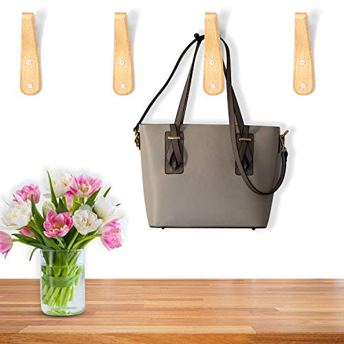 4 Pieces Wooden Coat Hooks Wall-Mounted Natural Wood Wall Hanger Simple Modern V Shape Wall Mount Stor (Wood Color)