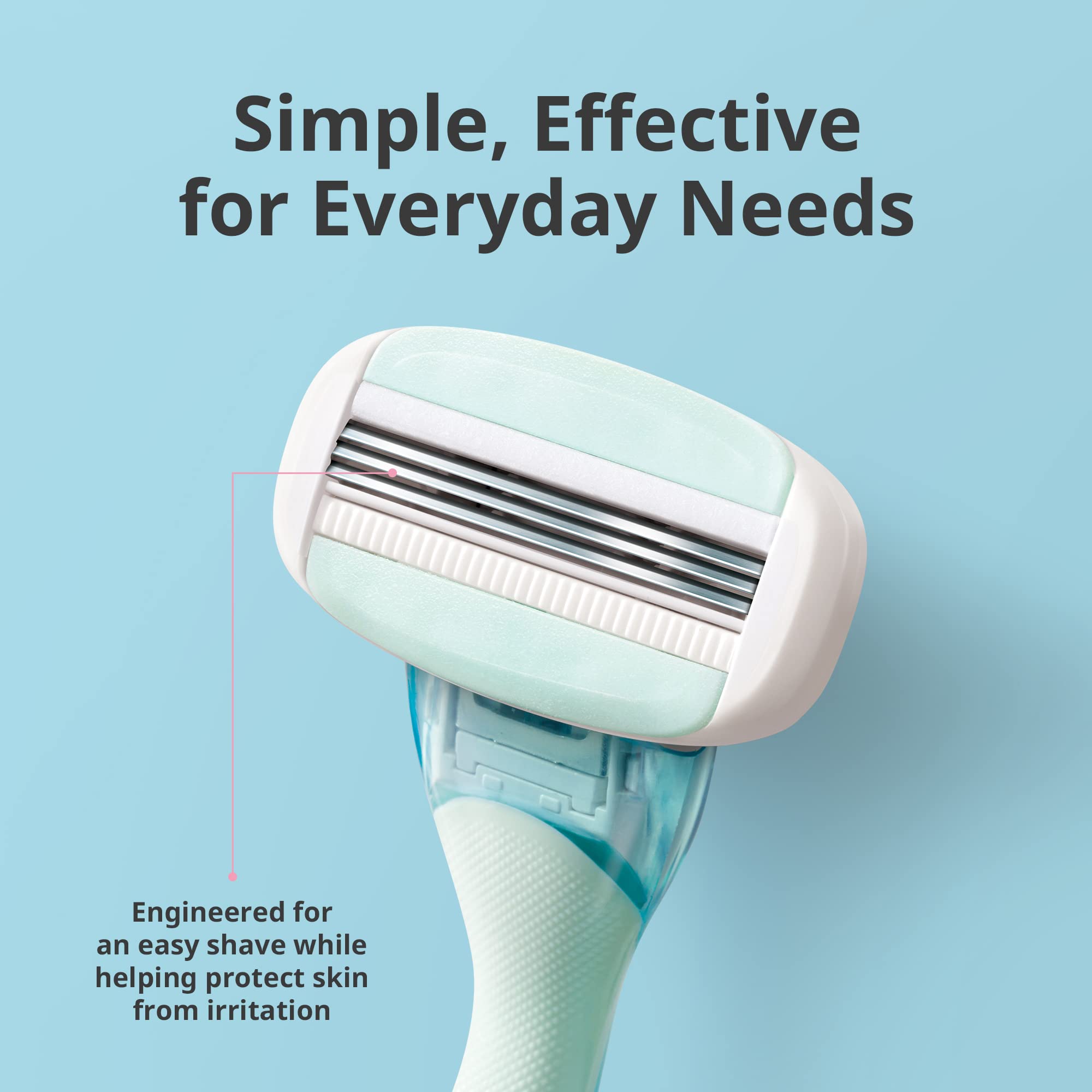 Dorco EVE3 Razor Smooth Touch™ for Women, Includes 1 Razor Handle and 6 Long-Lasting Razor Blade Refills (Handle + 6 Refills)