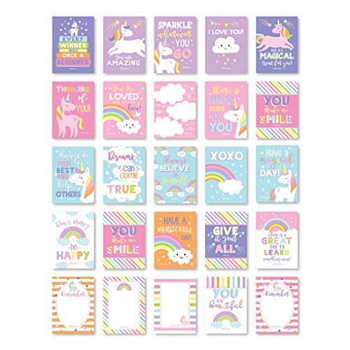 25 Unicorn School Lunch Box Notes For Kids, Inspirational Motivational Cards Boys Girls From Mom, Encouraging Student Children Teens, Thinking of You Positive Affirmation Encouragement Lol Fun Love