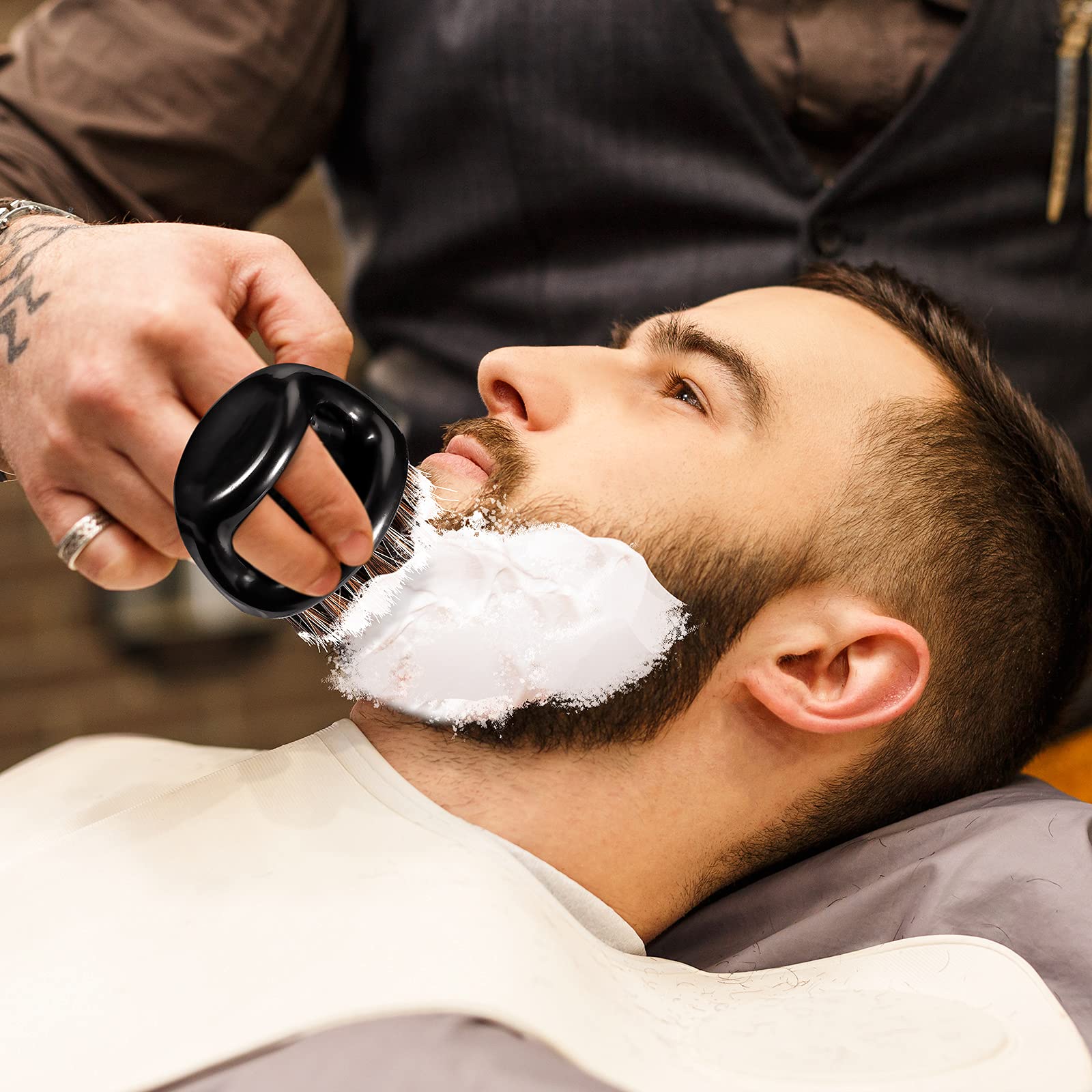 4 Pieces Knuckle Brush Set: Fade Brush, Barber Beard Brush for Men, Face and Neck Brush, Mustache and Hair Brush - Soft Bristles for Styling and Sweeping