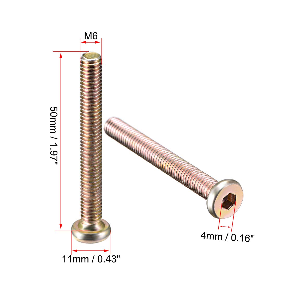 uxcell M6x50mm Furniture Bolt Hex Socket Drive Round Head Screw Zinc Plated 10pcs