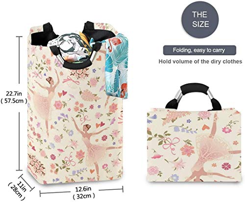 Dancing Ballerinas Floral Laundry Hamper Laundry Basket Dirty Clothes Bag Ballet Girl Rose Foldable Bucket Washing Bin Toys Storage Organizer