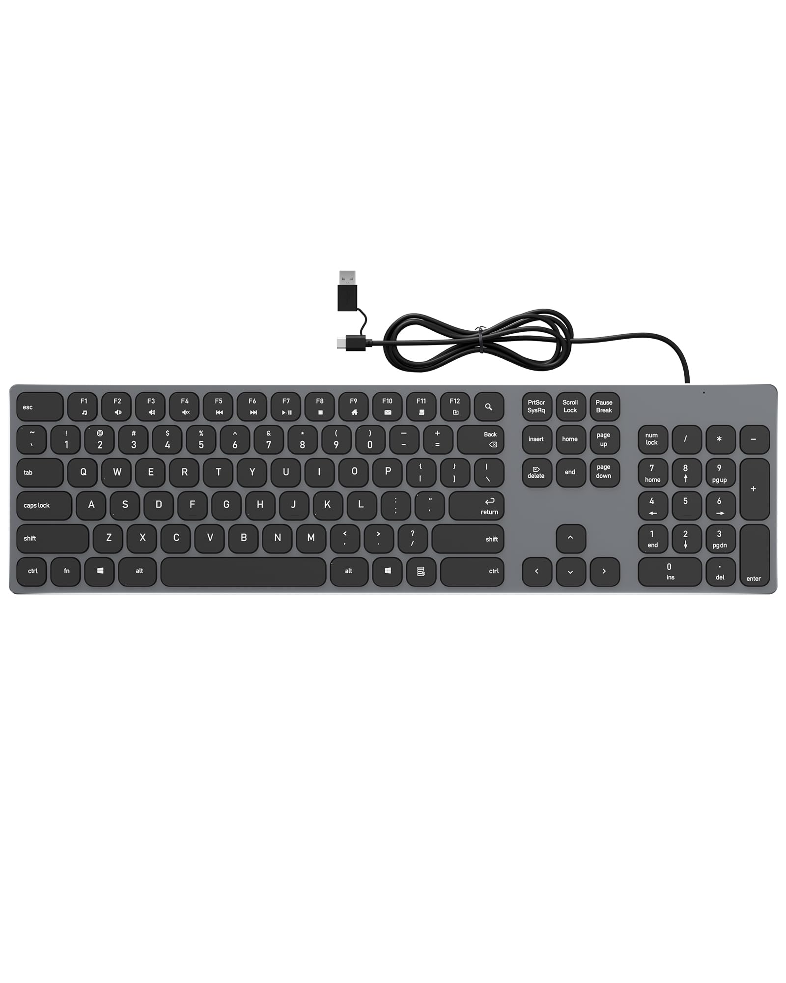 9H Aluminum USB Wired Keyboard with Numeric Keypad for PC Windows 10/8 / 7 / Vista/XP