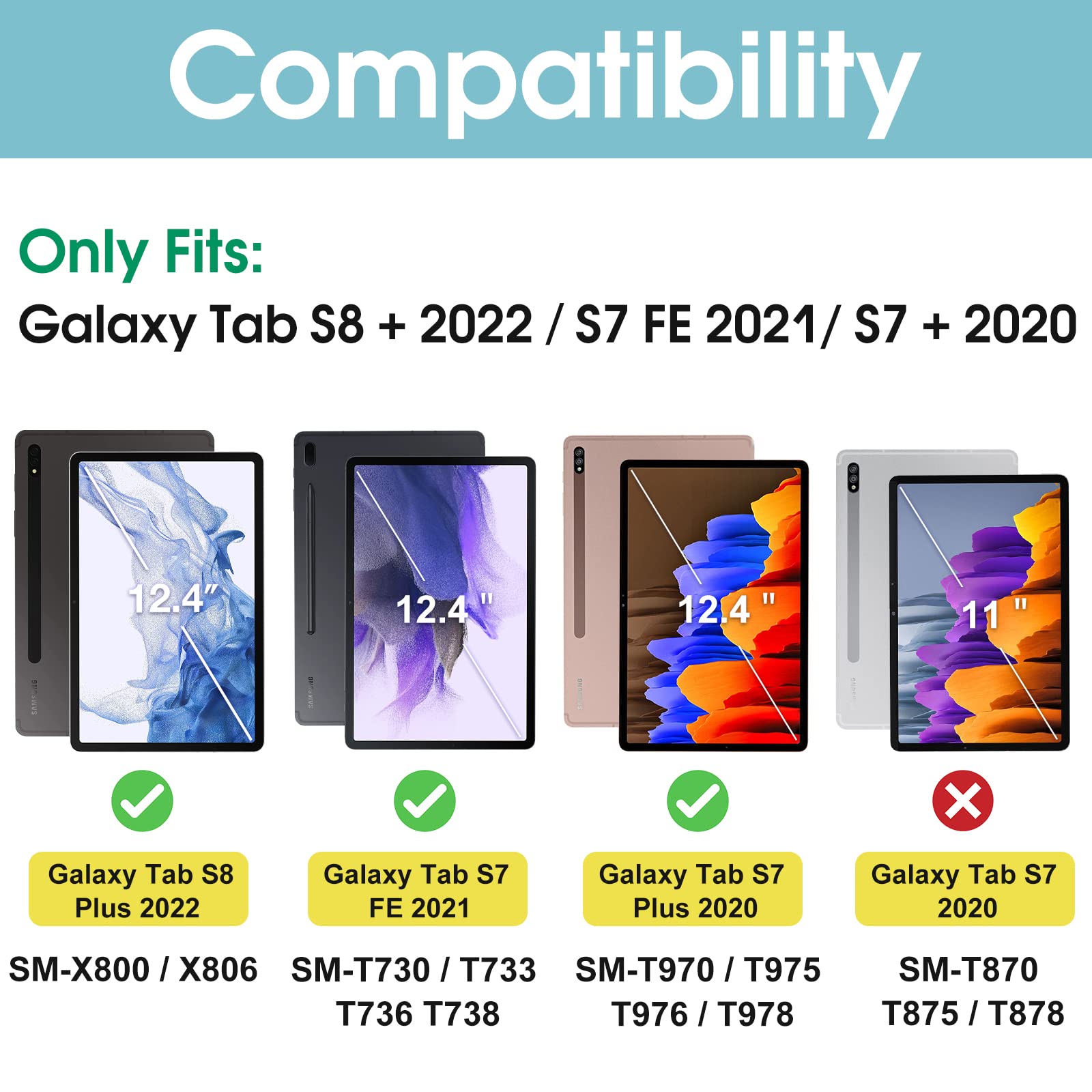 ProCase Case for Galaxy Tab S8 Plus/S7 FE 2021/S7 Plus 2020 12.4 Inch with S Pen Holder, Slim Stand Folio Smart Cover for 12.4" Tablet (SM-X800 X806 T730 T736 T970 T975 T976 T978) -Black