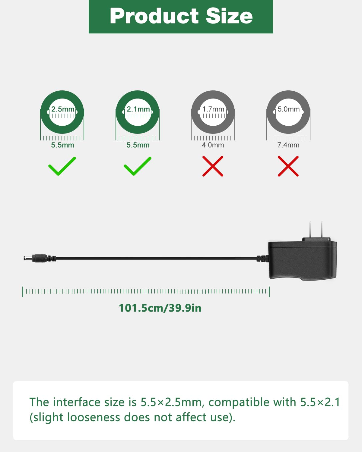 5V 1A Power Supply, JOVNO 5Volt 1amp 5W Adapter 100-240V AC to DC 5V 0.8A 0.5A 450mA Power Cord 5.5x2.5mm Tip for Record Player, Security Camera, Speakers, Routers