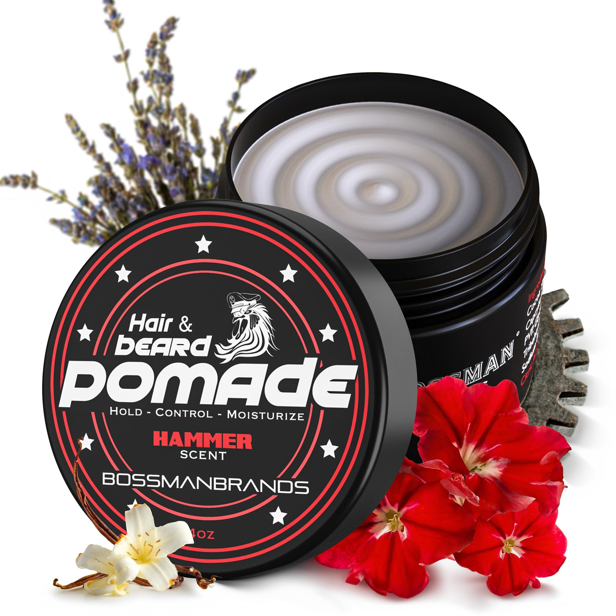 Bossman Hair & Beard Pomade - Gift for Valentine's Day for Him - All Day Hold, Control and Moisturizing Hair, Beard and Moustache Styling Product - Natural Strong Hold Pomade (Hammer Scent)
