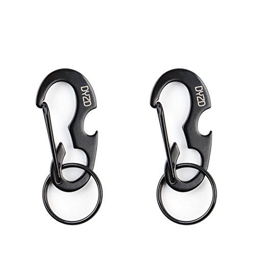 DYZD Stainless Steel Bottle Openers Mini Style D Ring Shape Keychains With Key Ring Connectors (Black,2 PCS)