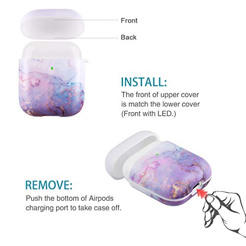 Airpods Case, Vimorco Portable Shockproof Hard Protective Case 5 in 1 Protective Cover Accessories for Airpods 1&2 Charging Case (Purple Marble)