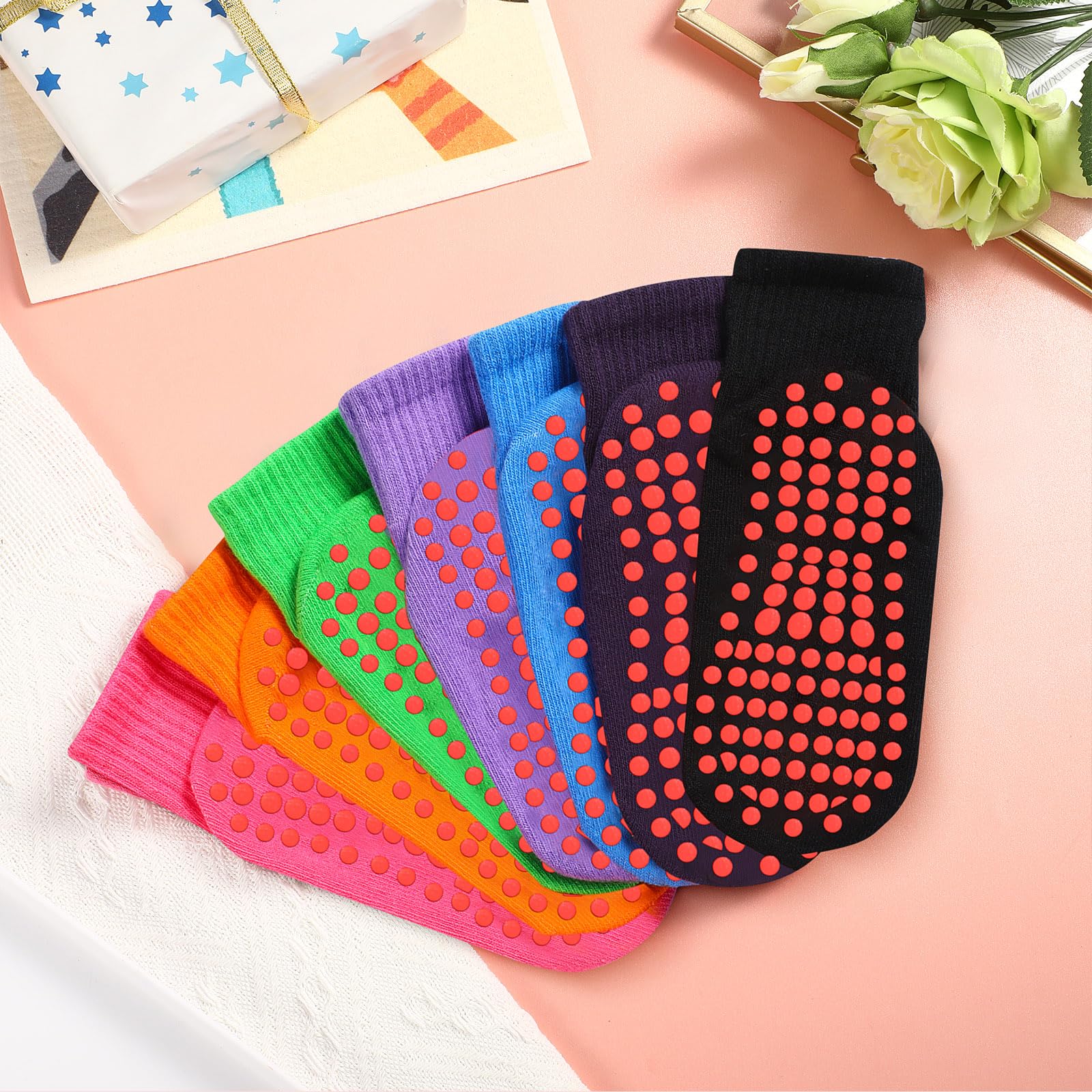 7 Pairs Kids Non Slip Socks Anti Skid Mid Calf Socks for Toddler Boys Girls (M)