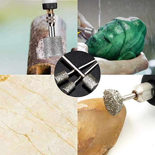 1/8" Shank Cylinder Grinding Burrs, 60 Grit Diamond Coated Grinding Head for Dremel Type Rotary Tool (3mm Shank x 3mm Head)