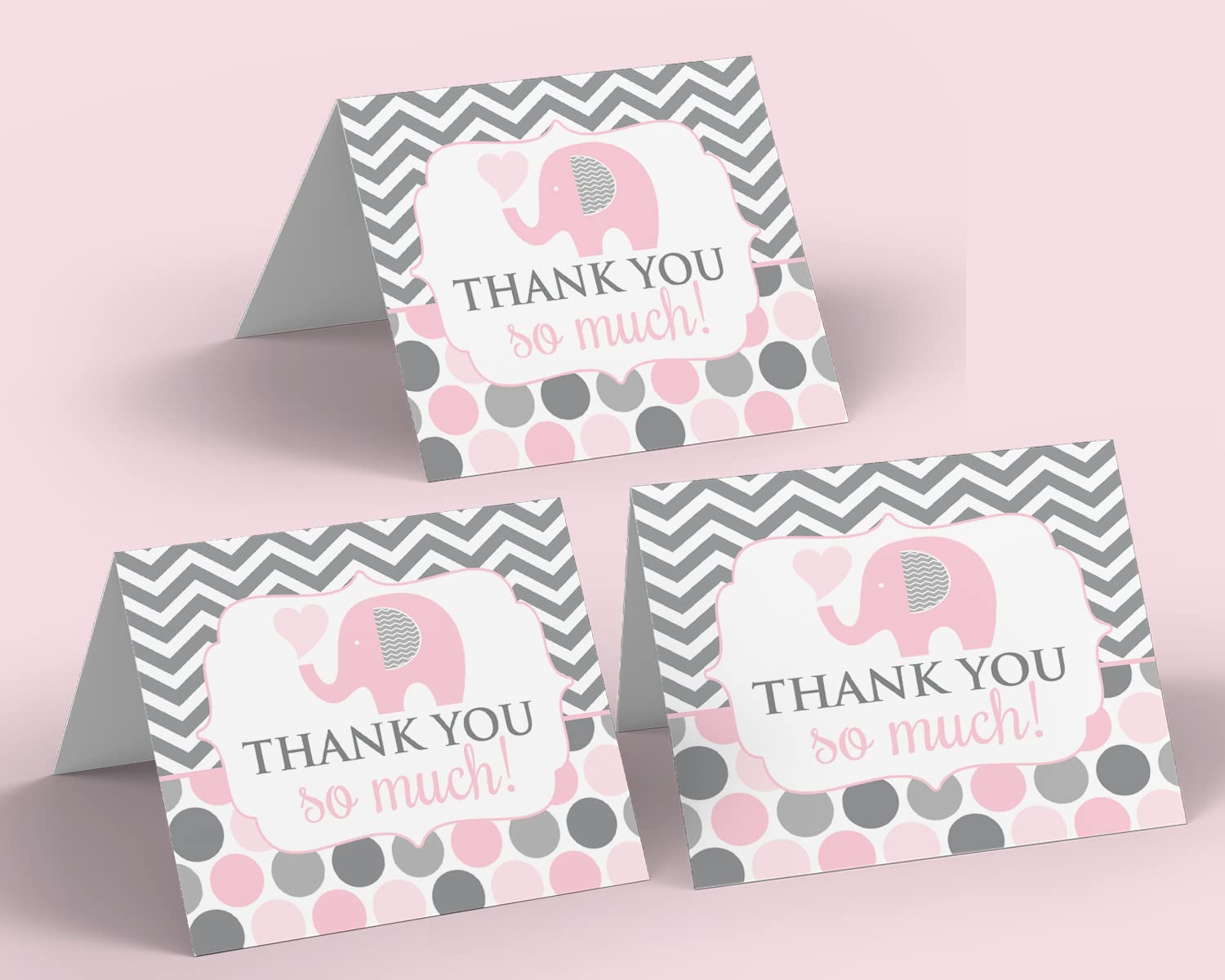 Paper Clever Party Pink Elephant Thank You Cards with Envelopes for Boys Baby Shower, Gender Reveal, Birthday, Everyday Occasions, Small Folded Note Set, 20 Pack