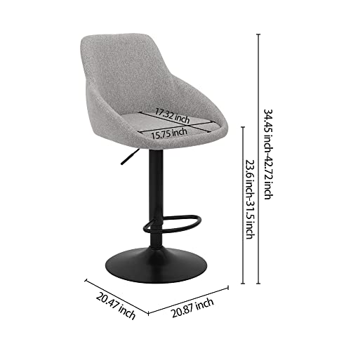 CangLong Mid Century Style Adjustable Swivel Bar Stool with Back Support Dining Chairs Set of 2,Gray