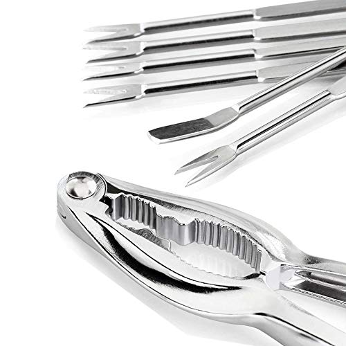 Ajmyonsp 8Pack Seafood Tools Set Crab Crackers Nut Cracker and Picks - 4 Crab Leg Forks 2 Stainless Steel Lobster Crackers 2 Shellfish Sheller Knife & Dishwasher Safe