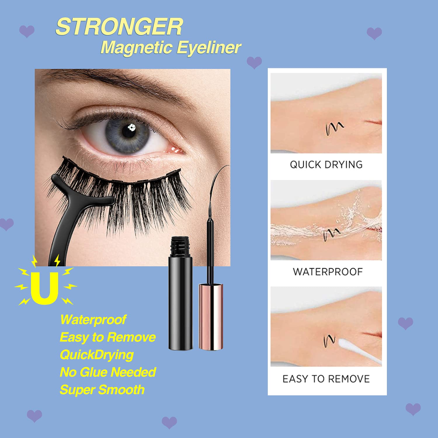 Ailun Magnetic Eyeliner and Eyelashes Kit Volume Fluffy Natural look False Eyelashes 5 Pairs Wispies Long Extension Eyelashes with Tweezers,Easy to Wear,Resuable and No Glue