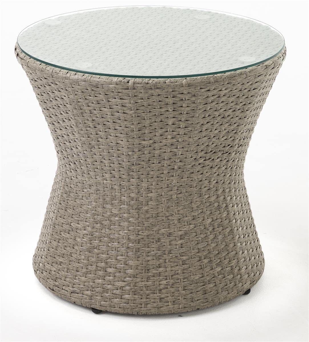 Displays2go Synthetic Wicker Outdoor Furniture Set, Three Piece, Weather-Resistant, Stackable - Taupe (FDOUTDOOR1)