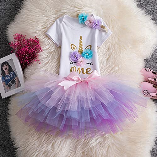 Bow Dream Baby Girls 1st Birthday Outfits Set 4 Pcs Rainbow Tutu Skirt T-Shirt Headband Sandals B