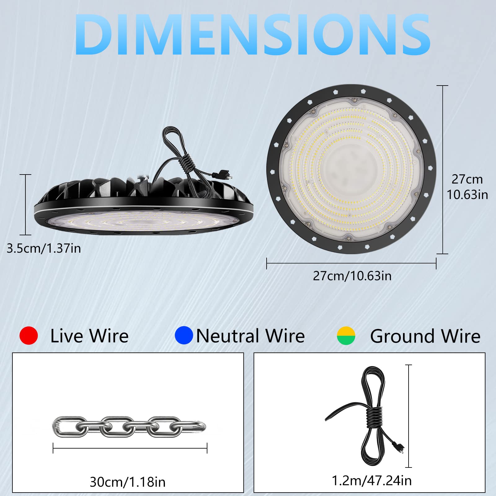 8 Pack 200W LED High Bay Light, 20000LM 6000K UFO LED Shop Light, 5' Cable with 110V US Plug, IP65 Commercial Lowbay Area Lighting Fixture for Workshop Warehouse Barn Residential Wet Location, Non-Dim