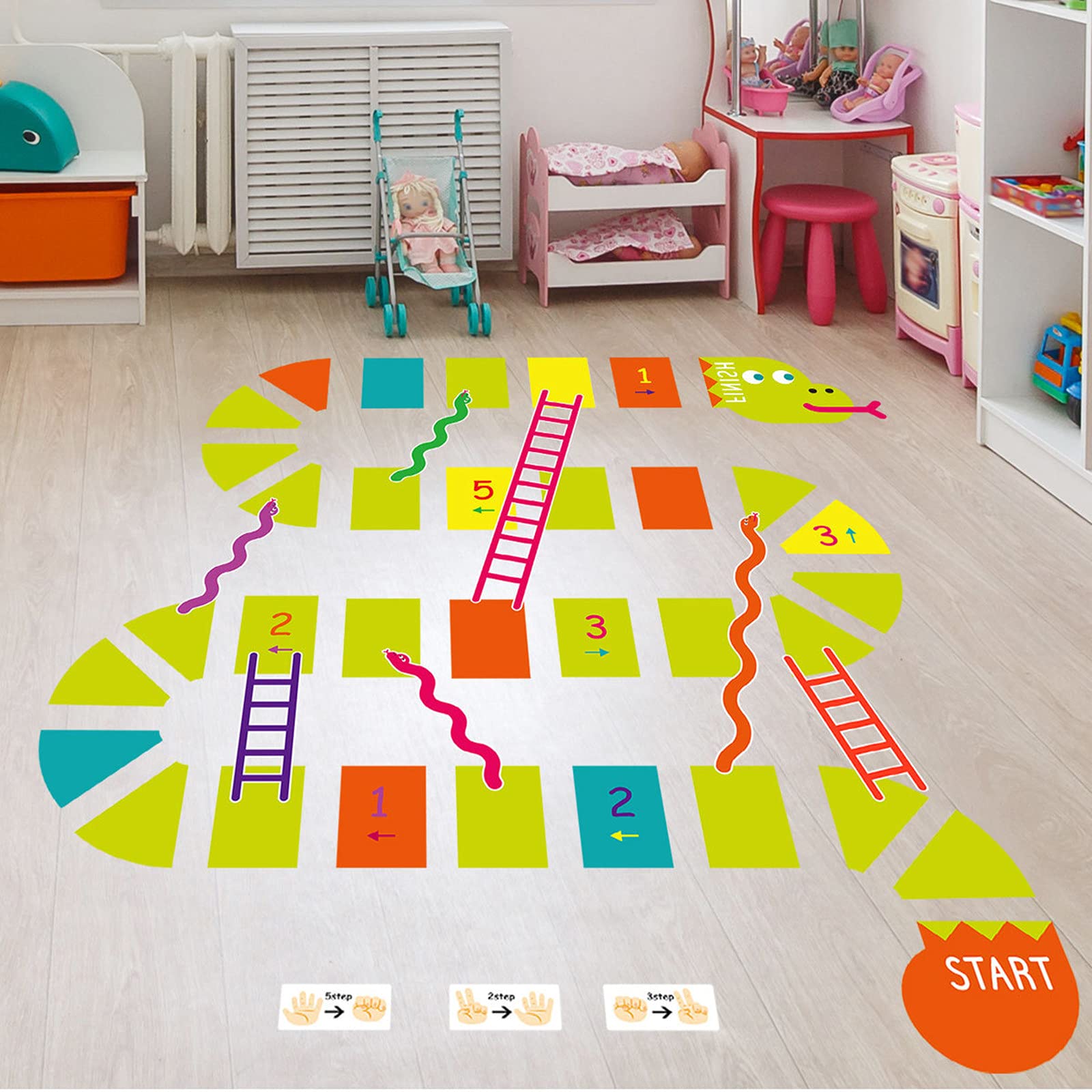 SuperDuo Cartoon Lattice Floor Decal Digital Brain Puzzle Games Kitchen Room Floor Decor Number Hopscotch Footprint Floor Sticker Track Ladder Number Games Sticker for Kids Room Classroom Nursery