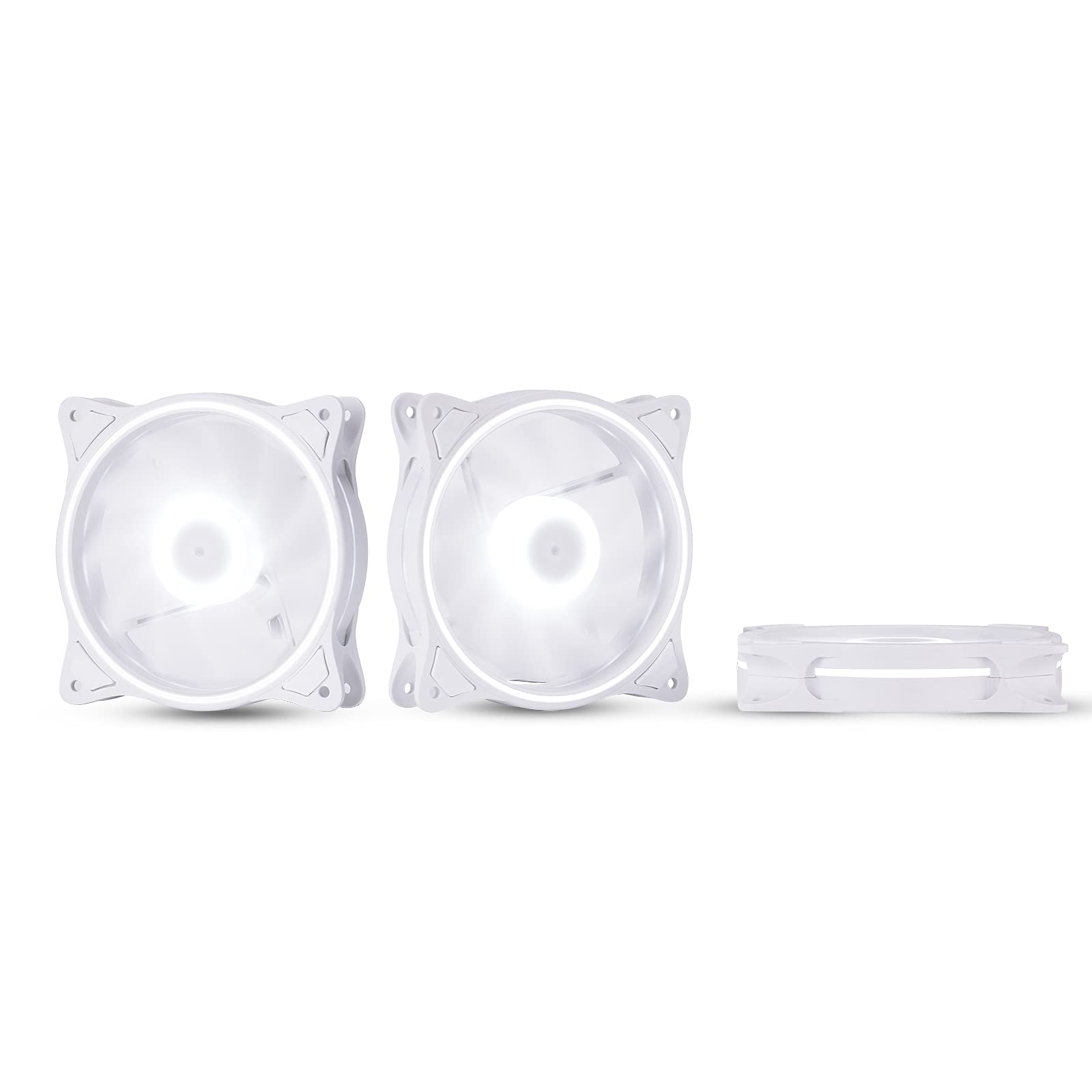 120mm Computer PC Cooling Fan White LED Game Case Cooler Fan Quiet 12V Computer PC Fan with Triple Light Loop 3-Pack