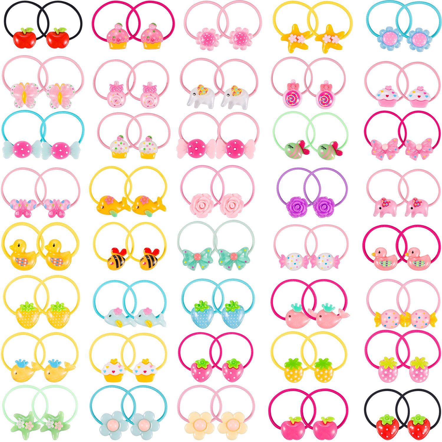 80 Pieces (40 Pairs) Girls Cartoon Elastic Hair Ties Head Hair Tie Bands Ropes Girls Ponytail Holders