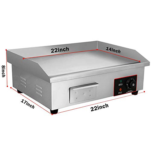 Aliyaduo 110V 3000W 22" Commercial Electric Countertop Griddle Flat Top Grill Hot Plate BBQ,Adjustable Thermostatic Control,Stainless Steel Restaurant Grill for Kitchen