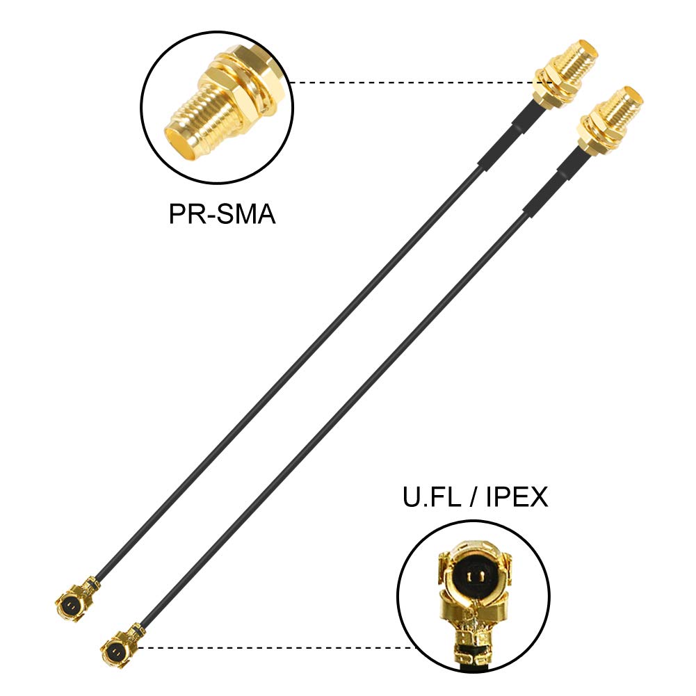 8dBi WiFi Antenna RP-SMA Male Wireless Network 2.4GHz 5.8GHz Dual Band with U.FL/IPEX to RP-SMA Female Pigtail Cable for Mini PCIe Card Wireless Routers, PC Desktop, Repeater, FPV UAV Drone, PS4-2PCS